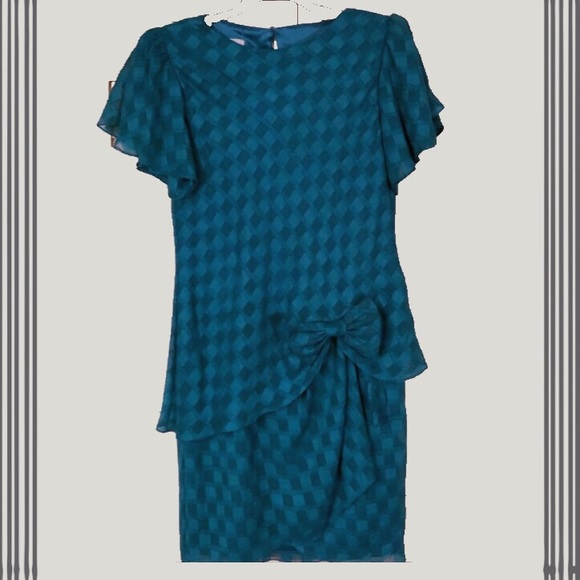Patra | Dresses | Vintage Teal Checkered Layered Pinup Dress Wbow ...